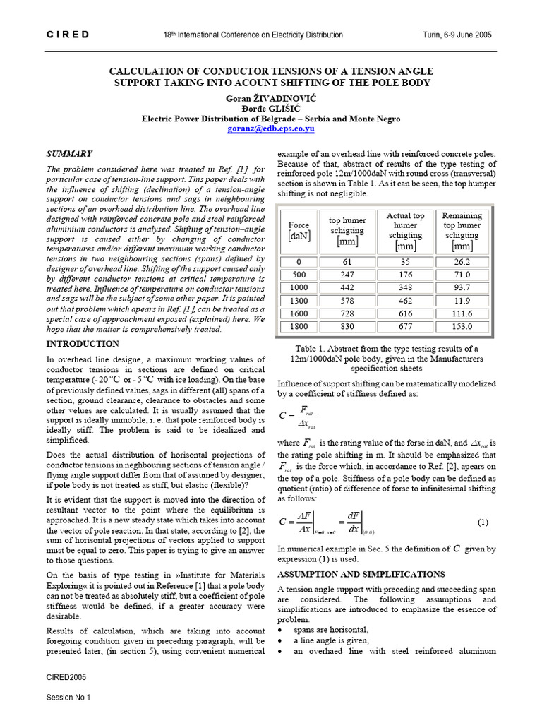 Conductor Tension Analysis in Overhead Lines | PDF | Equations | Angle