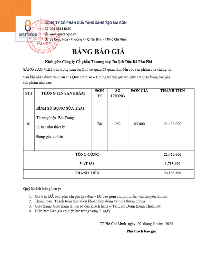 Bảng Báo Giá (3) - Ino Gift | PDF