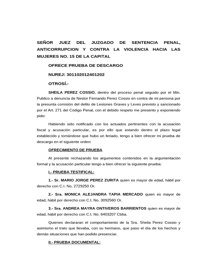 Memorial de Prueba de Descargo | PDF | Mandato | Sicología