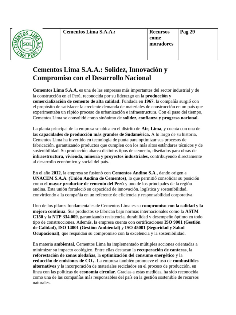 Cementos Lima S.A.A. | PDF | Sustentabilidad | Business