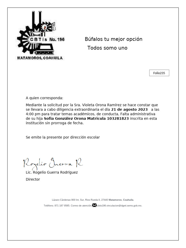 Diligencia Académica Sofia González | PDF