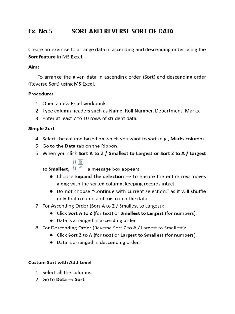 Excel Data Sorting Guide | PDF
