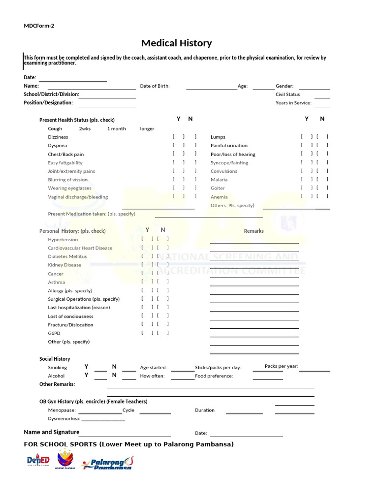 Medical FORM 2 Medical History V2025 | PDF | Diseases And Disorders ...