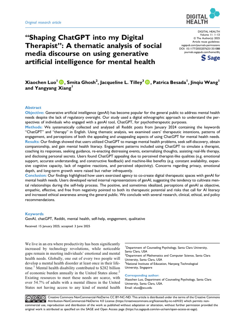 Shaping Chatgpt Into My Digital Therapist: A Thematic Analysis of ...