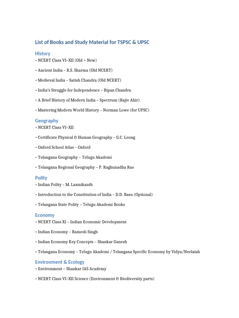NCERT Books for TSPSC Group 1 Prep | PDF