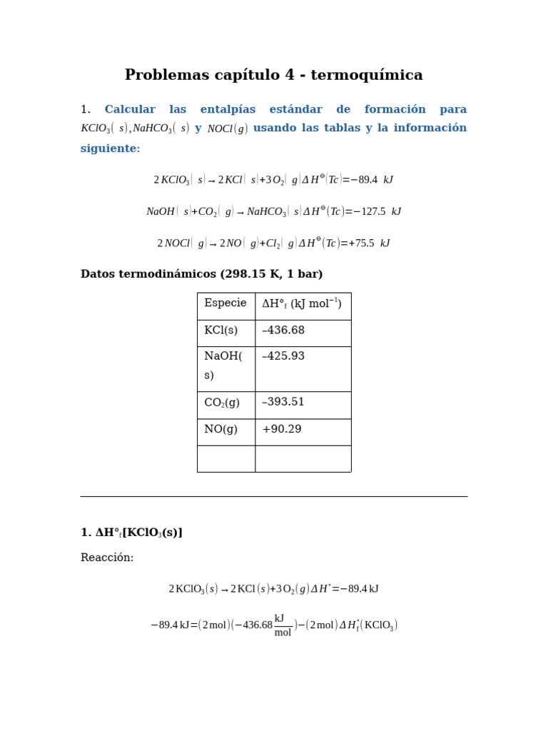 Cálculo de entalpías de formación y reacción | PDF | Entalpía | Calor