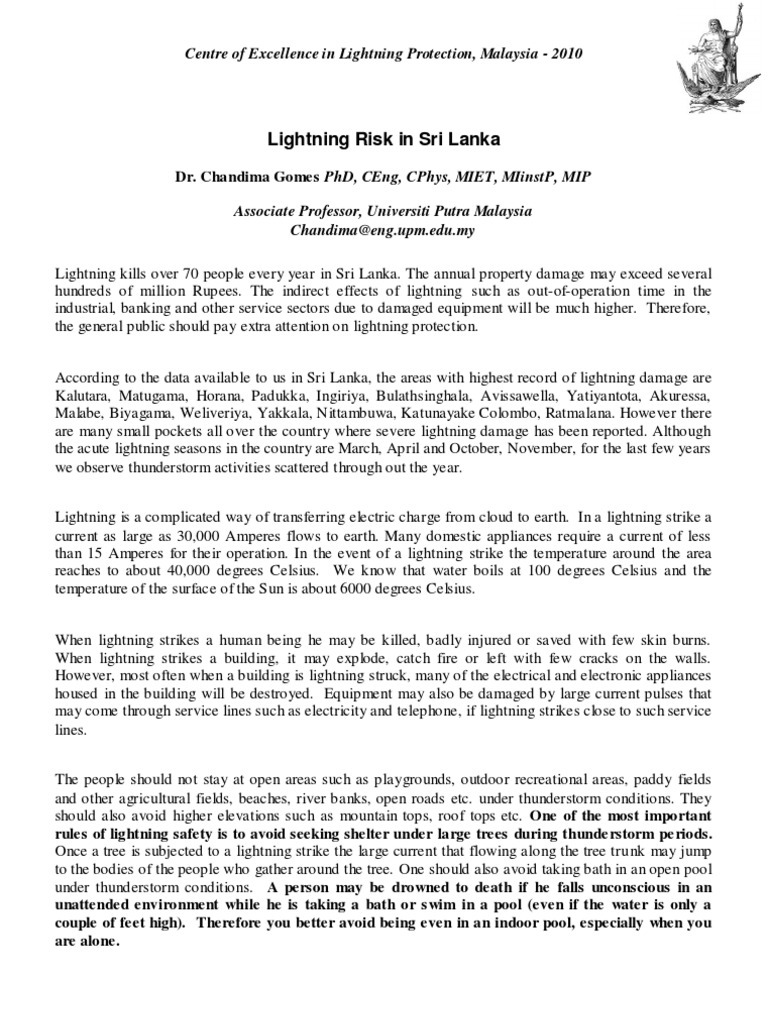 Lightning Risk in Sri Lanka | PDF | Lightning | Swimming Pool