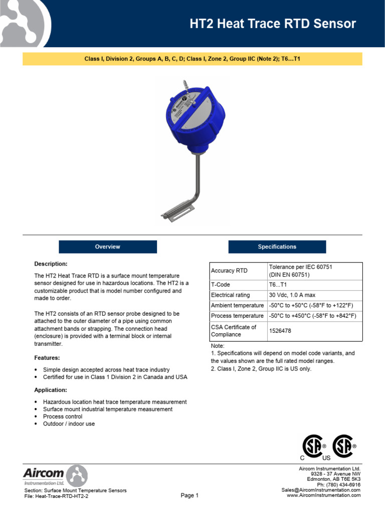 Heat Trace RTD HT2 2 | PDF | Mechanical Engineering