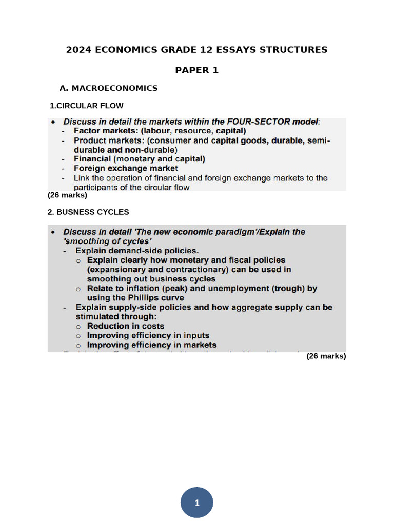 Grade 12 Economics Essay Structures | PDF