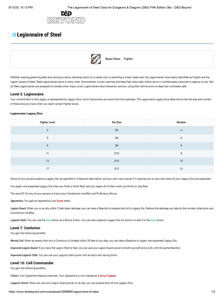 The Legionnaire of Steel Class For Dungeons & Dragons (D&D) Fifth ...