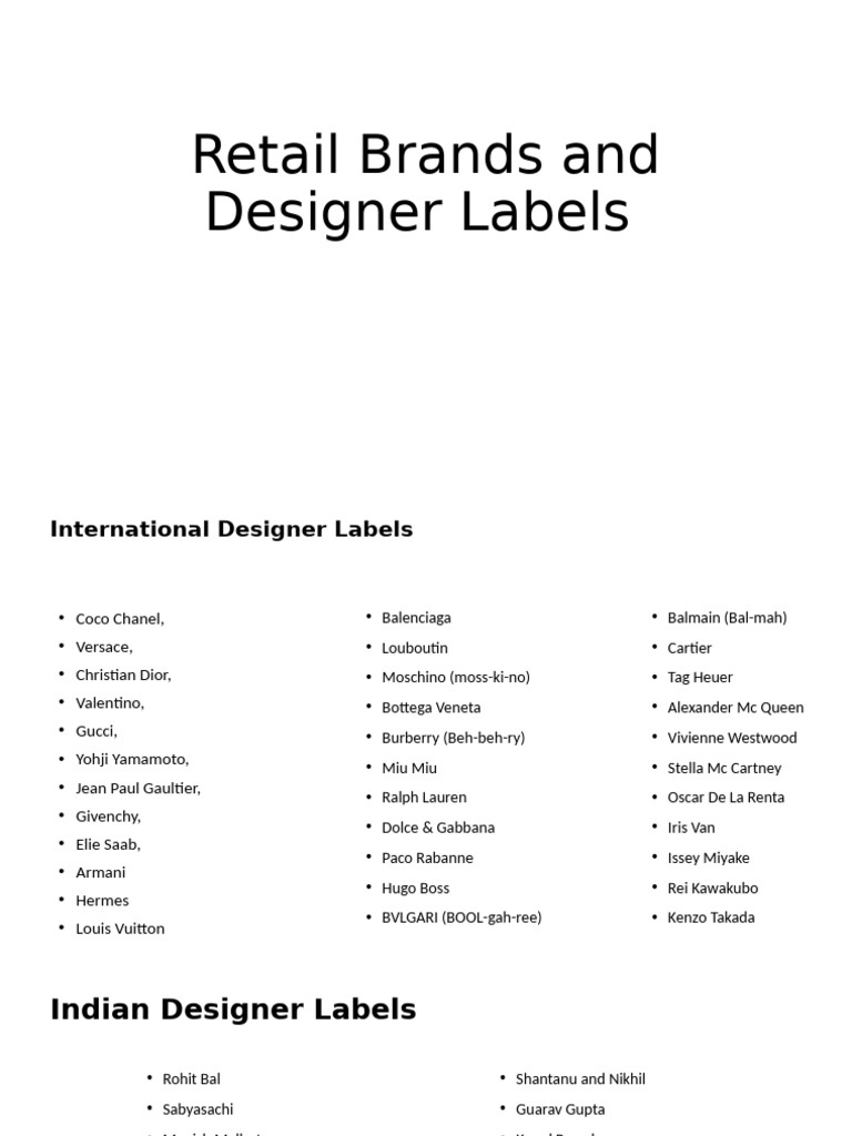 Brand and Designer Names | PDF