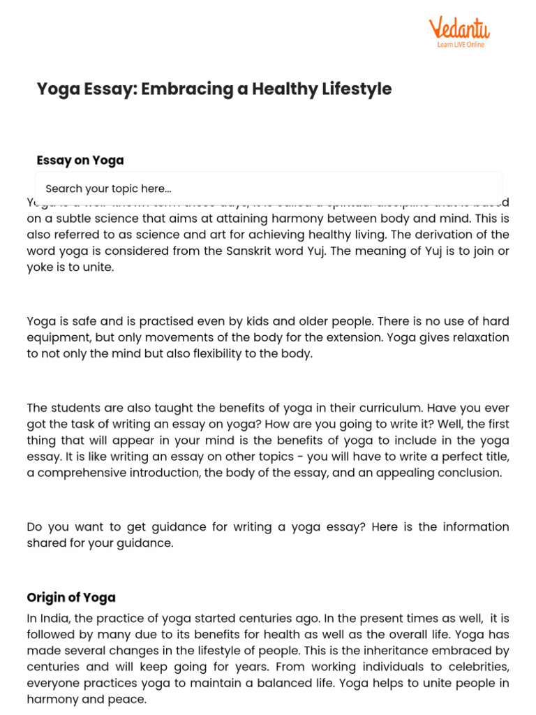 Yoga Essay - Embracing A Healthy Lifestyle | PDF