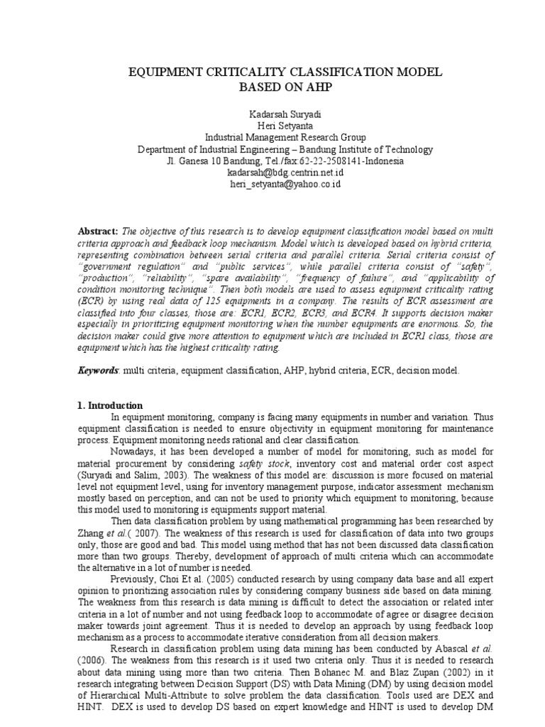 Critical Equipment Assessment | PDF | Reliability Engineering | Vacuum Tube