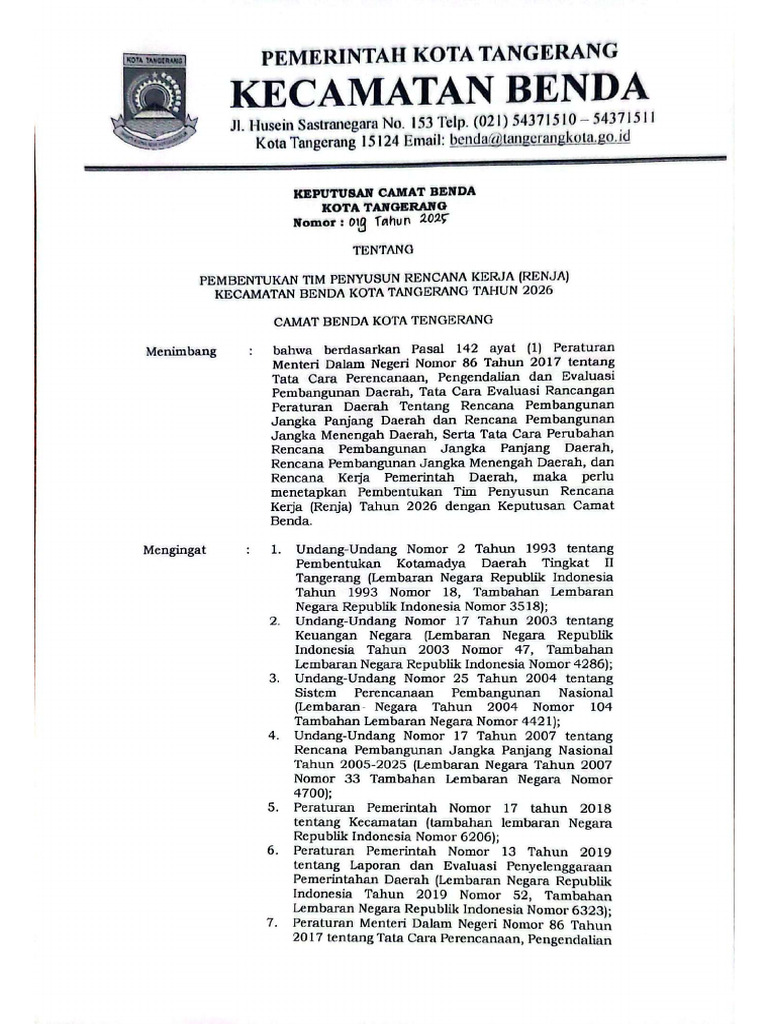 SK Pembentukan Tim Penyusunan RENJA Tahun 2025 | PDF