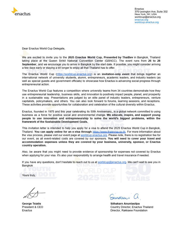 Enactus World Cup 2025 Supporting Letters | PDF