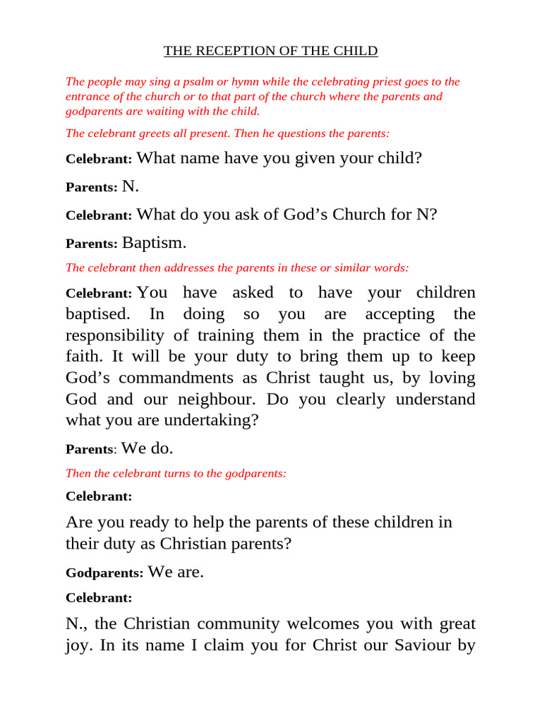The Reception of The Child | PDF | Baptism | Lord's Prayer