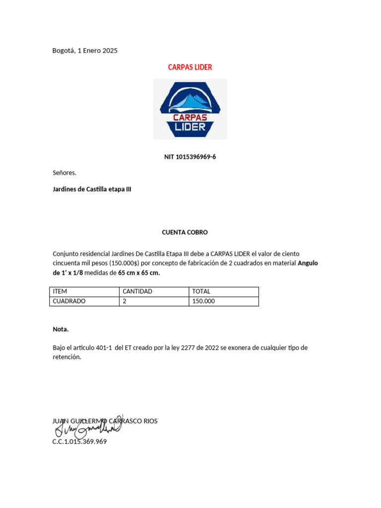 Cta Cobro Cuadrados | PDF