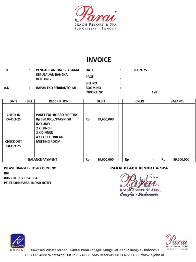 Invoice Pengadilan Tinggi Agama | PDF