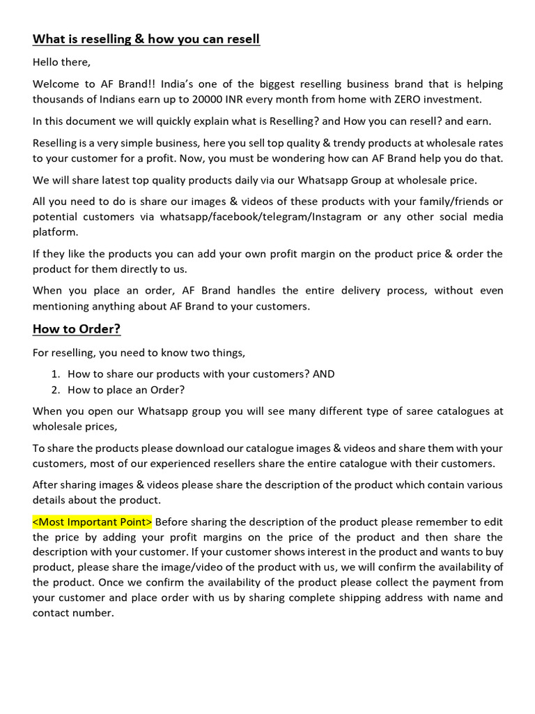 What Is Reselling - AF Brand | PDF