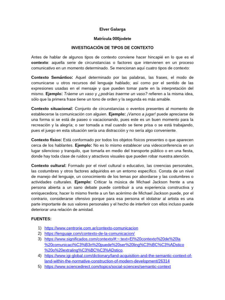 Tipos de Contexto en Comunicación | PDF | Conceptos psicologicos ...