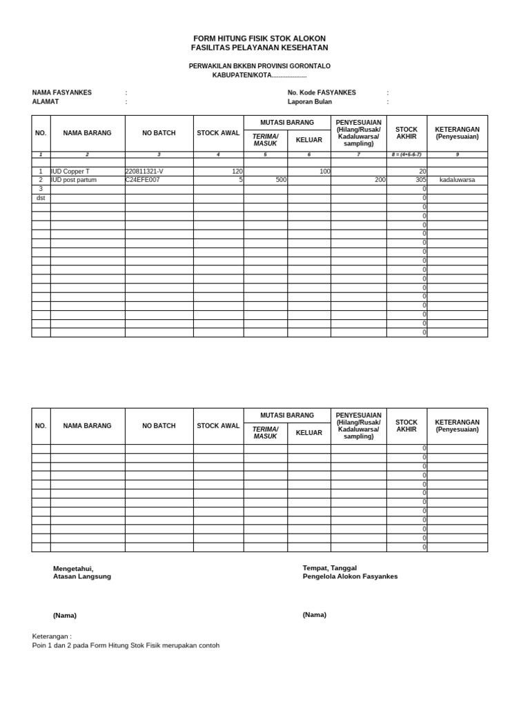 Form Perhitungan Stok Fisik Alokon 2025 | PDF