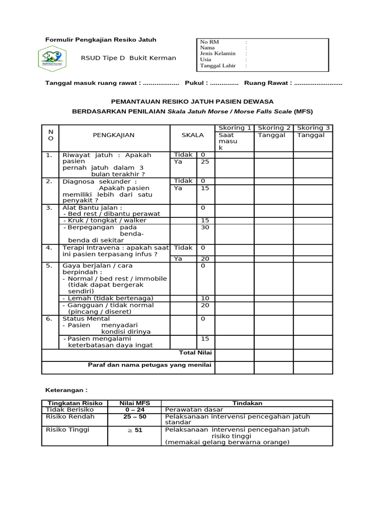 Formulir Pengkajian Resiko Jatuh | PDF