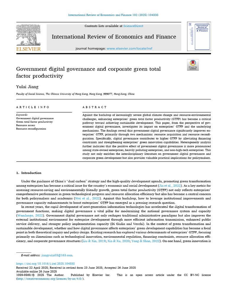 Digital Governance and Green Productivity | PDF | Governance | Innovation