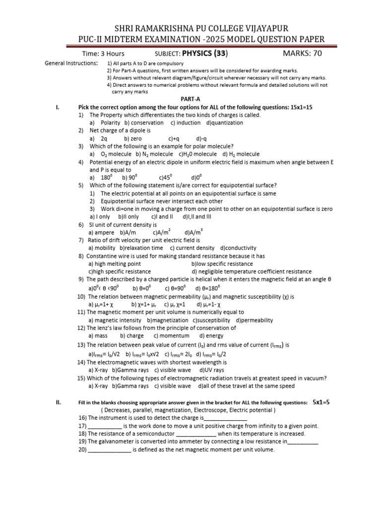 Pu II Midterm Model QP 2025 | PDF | Series And Parallel Circuits | Inductor