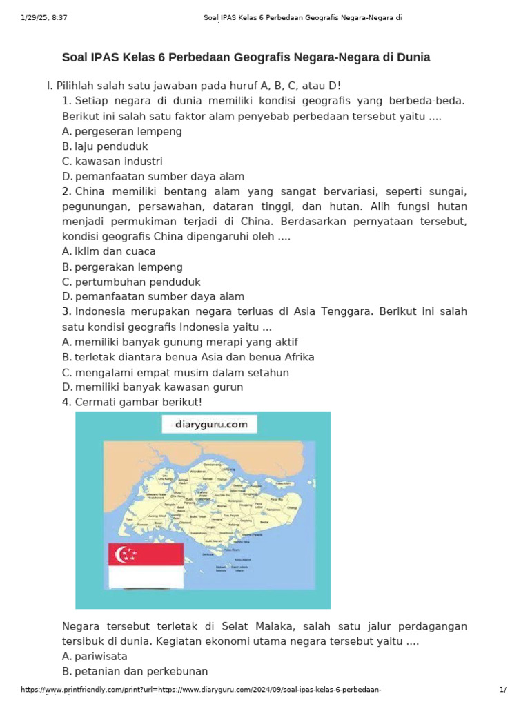 Soal IPAS: Perbedaan Geografis Negara | PDF