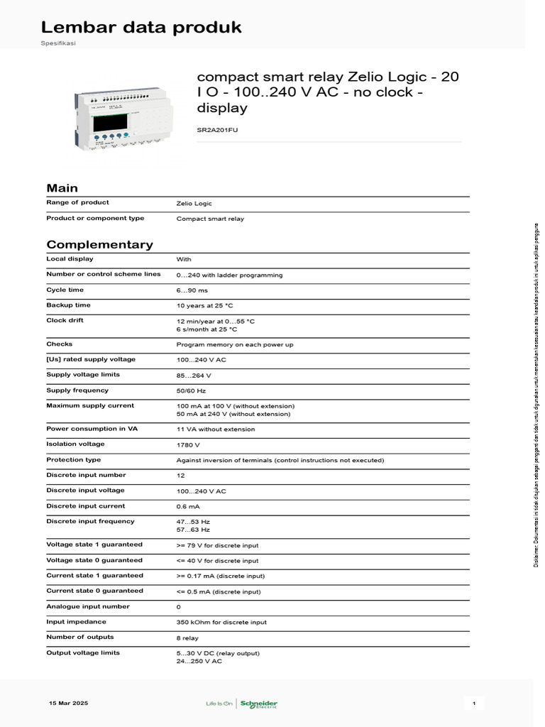 Schneider Electric Zelio Logic SR2 SR3 SR2A201FU | PDF | Relay | Alternating Current