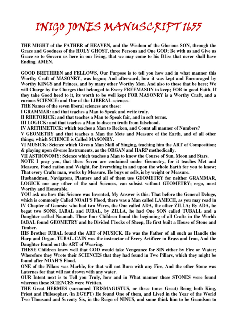 Inigo Jones Manuscript on Freemasonry | PDF | Freemasonry | Solomons