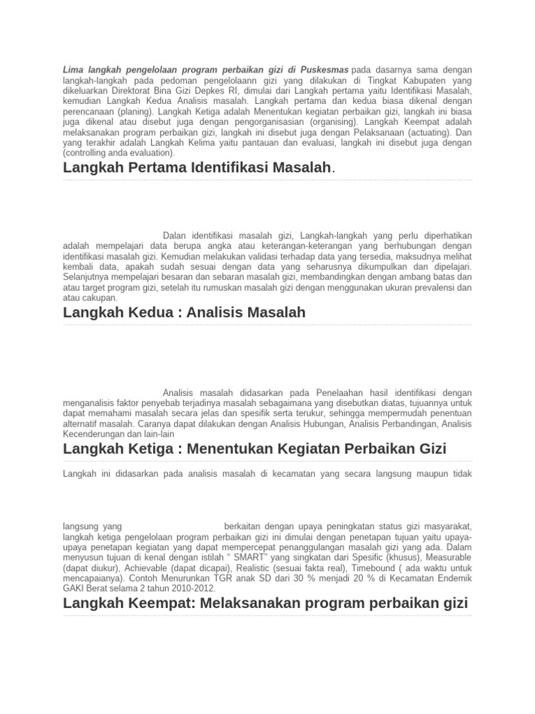 Panduan Program Perbaikan Gizi Puskesmas | PDF