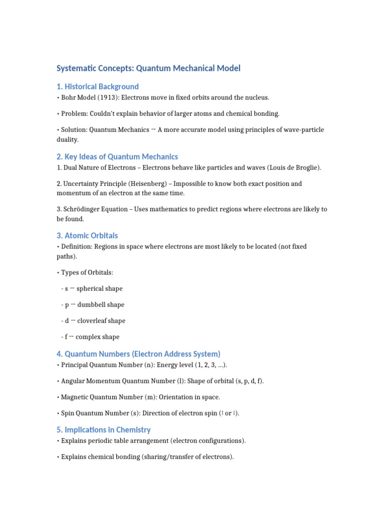 Quantum Mechanical Model Concepts | PDF
