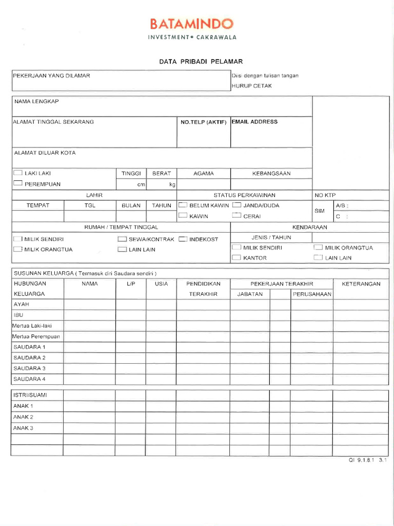 Data Pribadi Pelamar - New | PDF