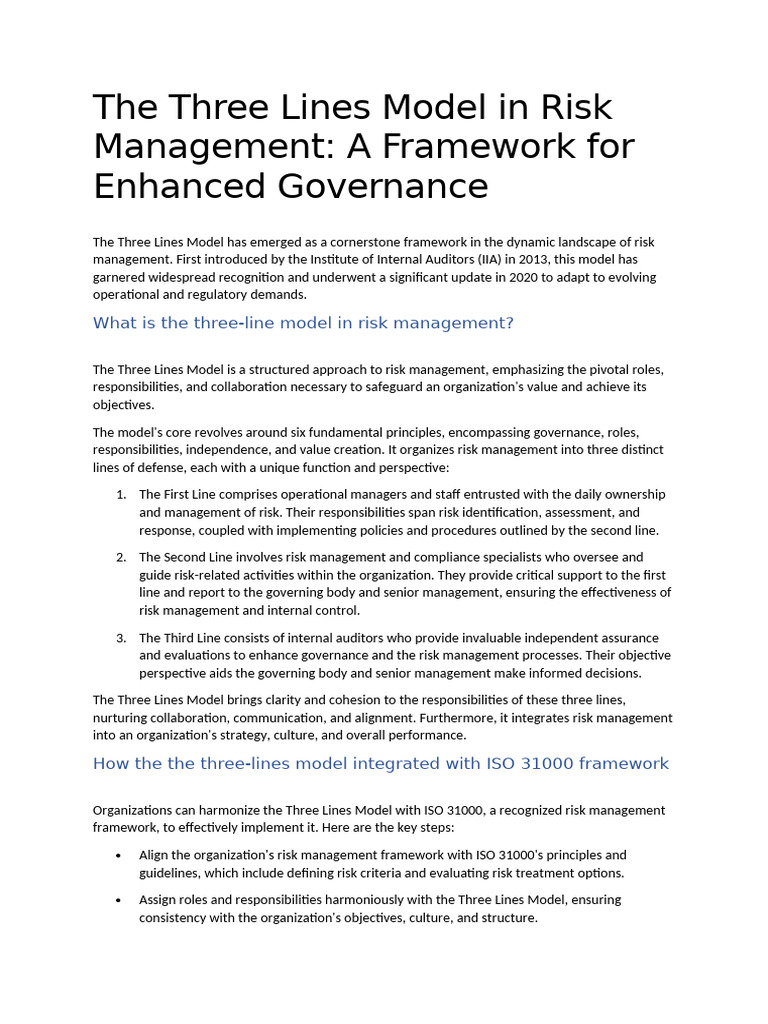The Three Lines Model in Risk Management | PDF | Risk Management ...