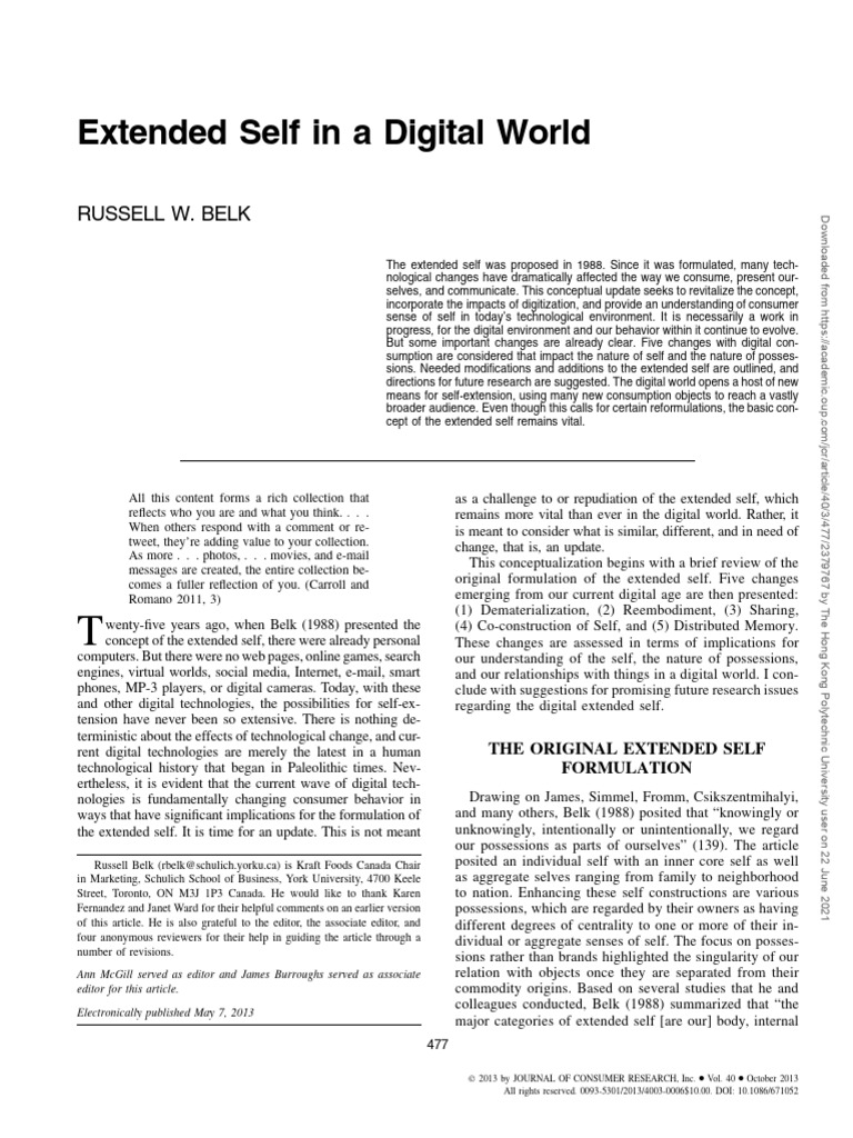 Digital Extended Self: A Conceptual Update | PDF | Self | Second Life