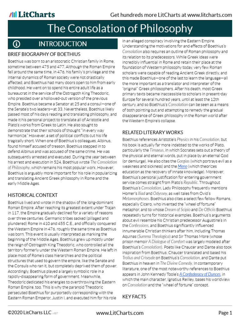 The Consolation of Philosophy LitChart | PDF | Plato | Ancient Greek ...