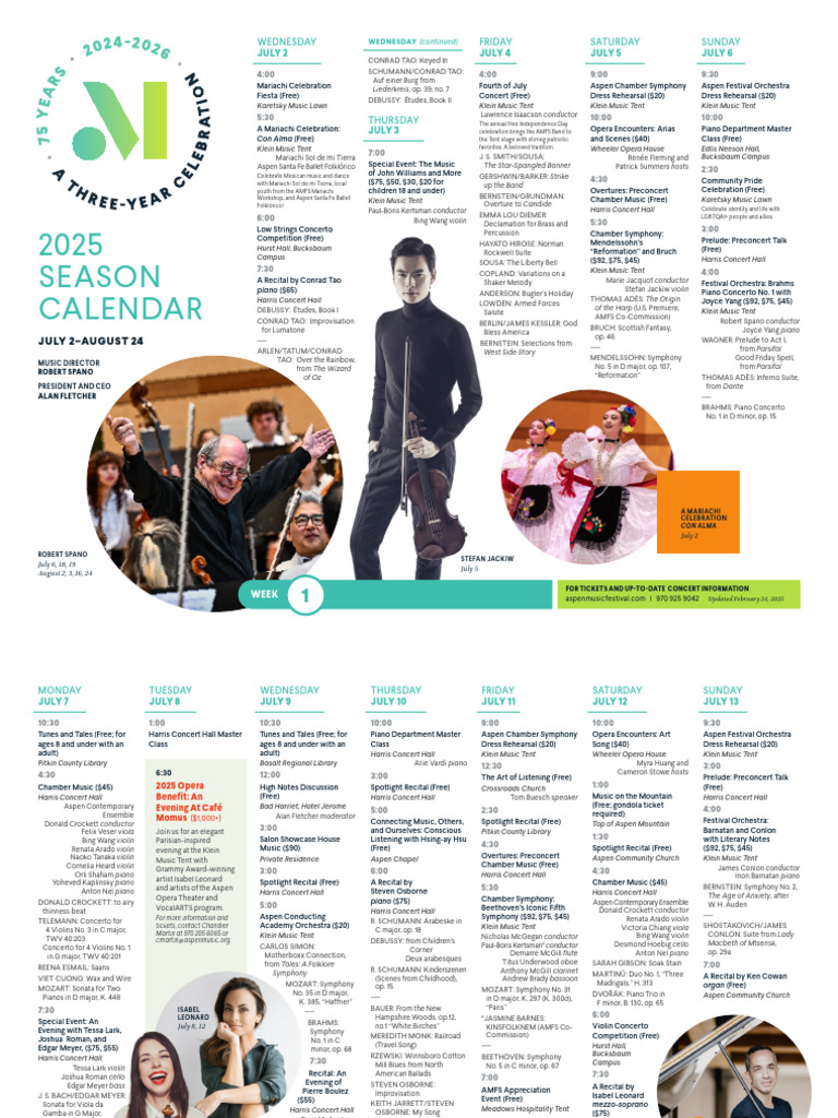 Aspen Music Festival 2025 Schedule | PDF | Concert | Orchestras