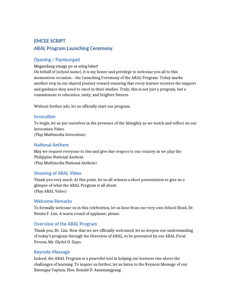 Emcee Script Aral Program | PDF