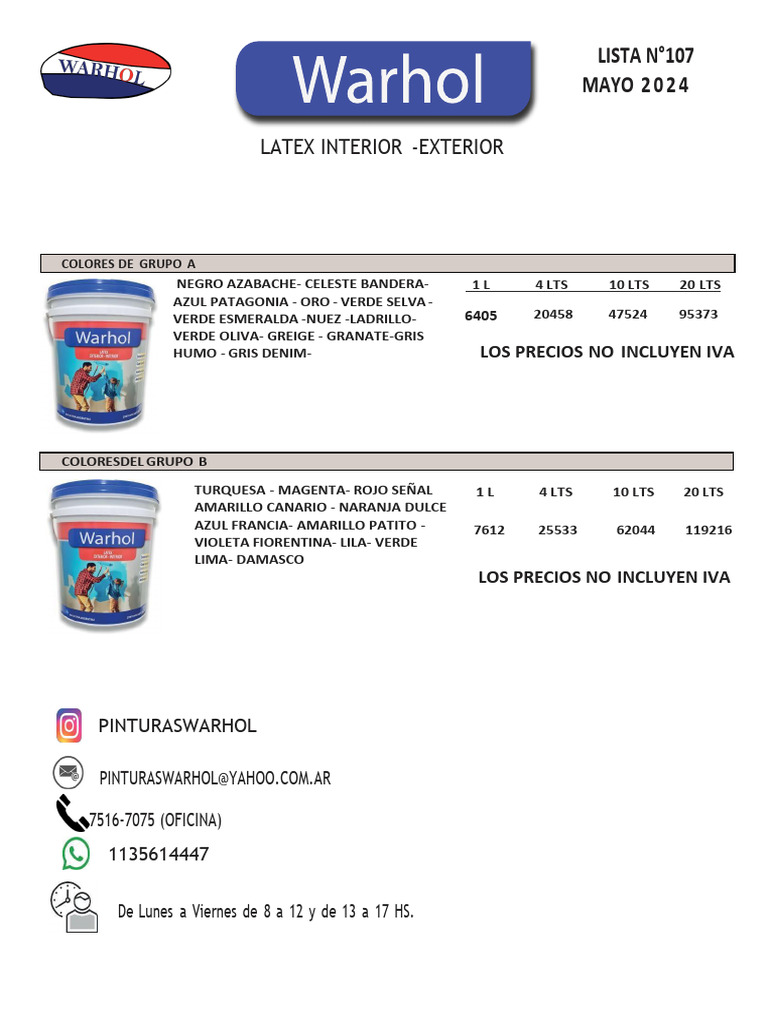 Lista 107 Colores Int Ext Mayo 2024 Word | PDF