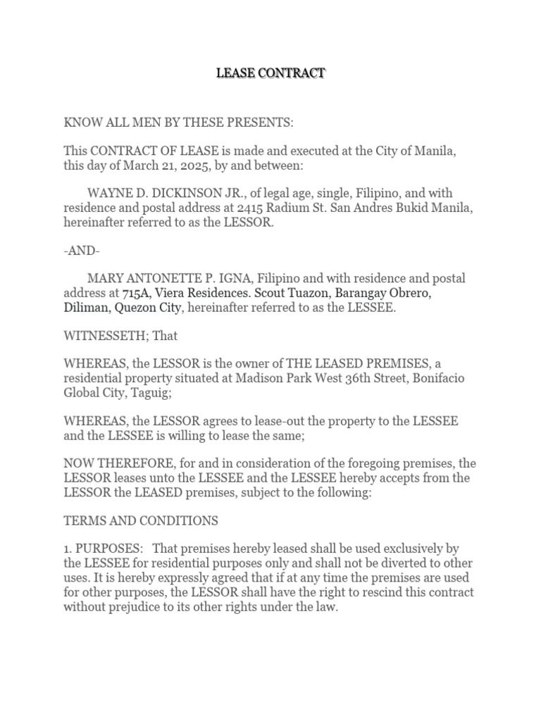 D. Lease Contract | PDF | Lease | Natural Resources Law