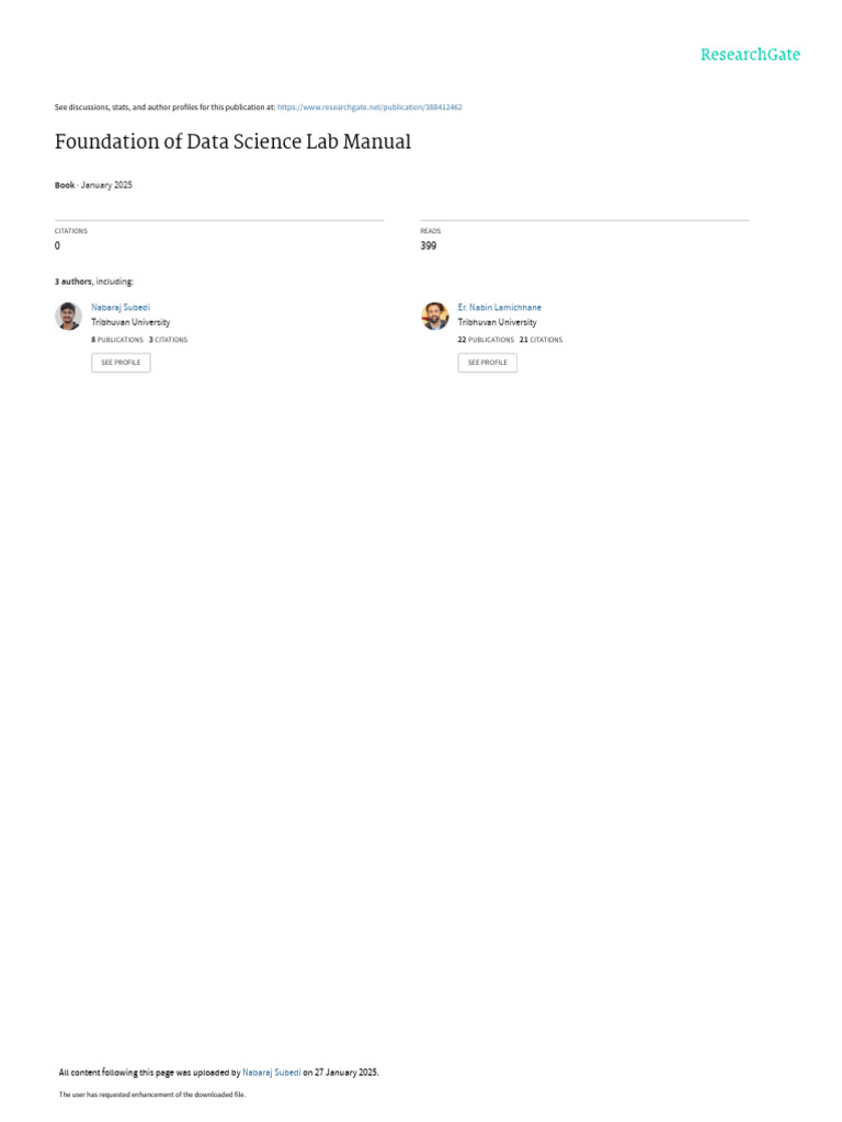 Foundation of Data Science Lab Manual | PDF | Statistical Analysis ...