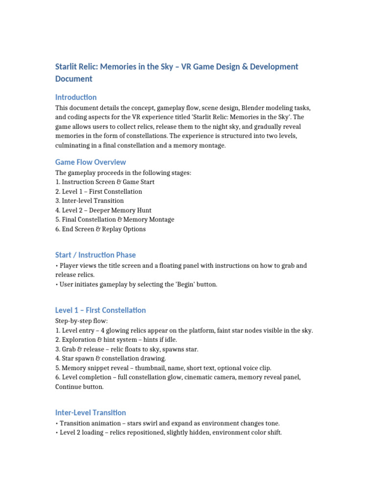 Starlit Relic Game Design | PDF