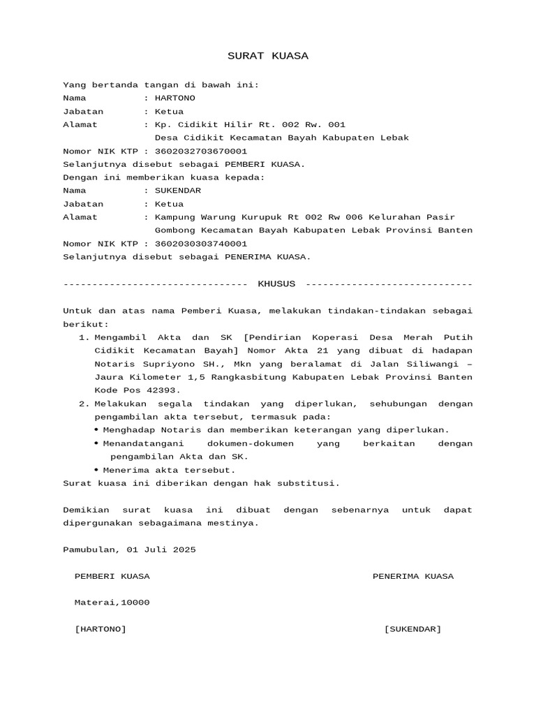 Surat Kuasa Pengambilan Akta Notaris | PDF