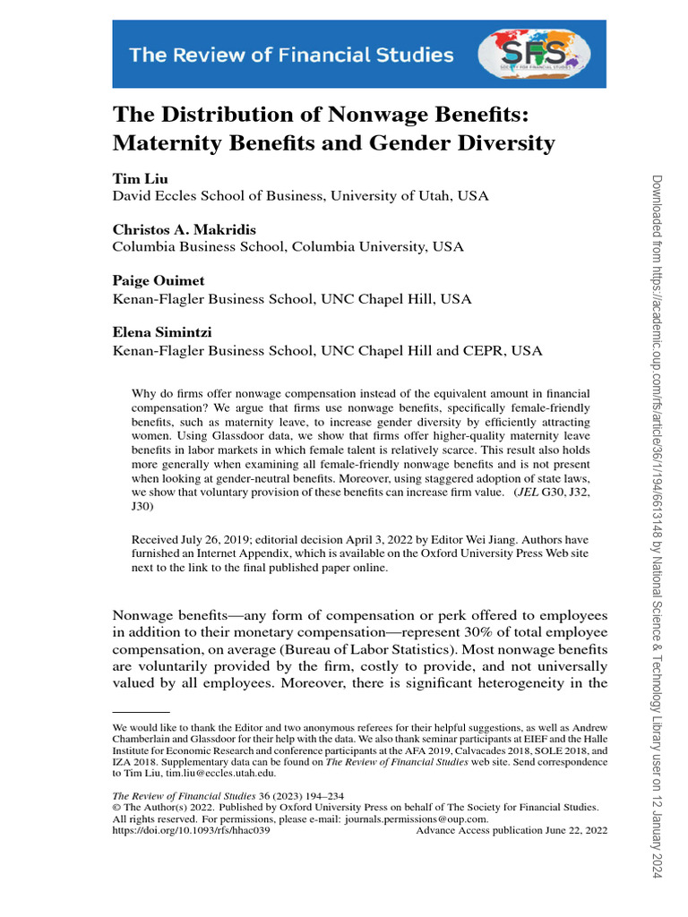 The Distribution of Nonwage Benefits - Maternity Benefits and Gender ...