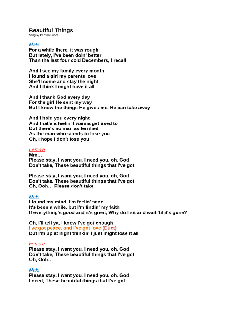 Beautiful Things Song | PDF