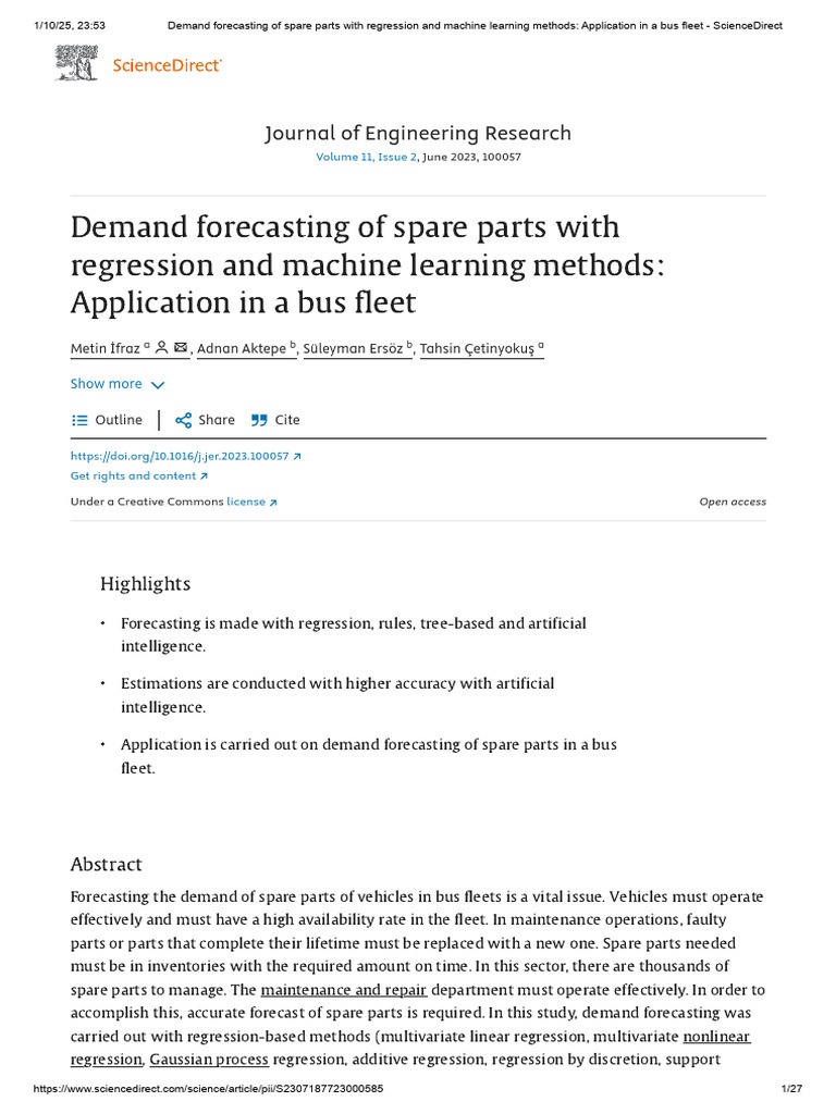 Spare Parts Demand Forecasting in Bus Fleets | PDF | Support Vector ...