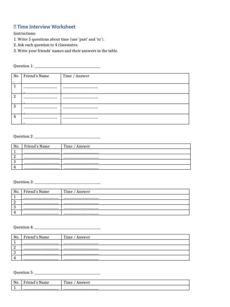 Time Interview Worksheet | PDF