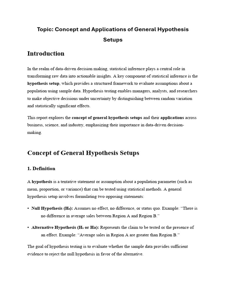 Concept and Applications of General Hypothesis Setups | PDF ...