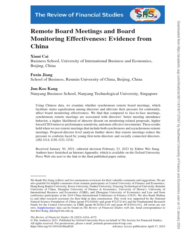 Remote Board Meetings and Board Monitoring Effectiveness - Evidence ...